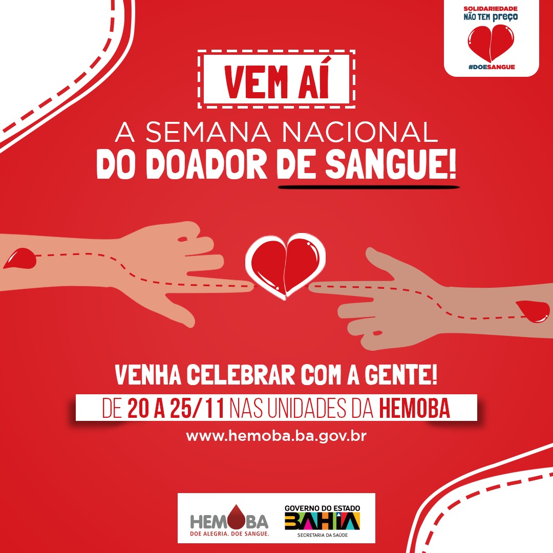 Hemoba promove Semana Nacional do Doador de Sangue | Sesab